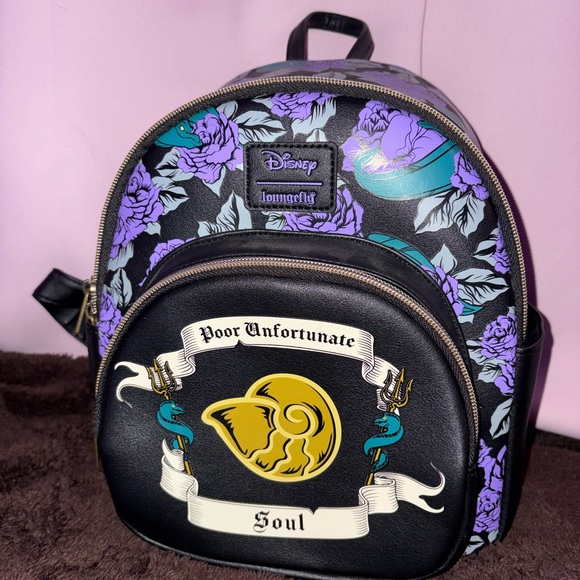 Loungefly | Bags | Loungefly Black And Purple Floral Backpack | Poshmark